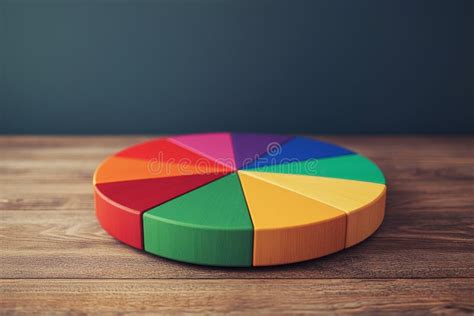 Colorful Segmented Pie Chart On A Wooden Table With A Dark Background