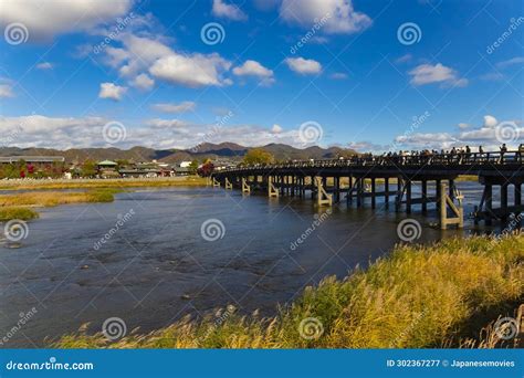 Togetsukyo Bridge In Kyoto In Autumn Wide Shot Stock Image Image Of