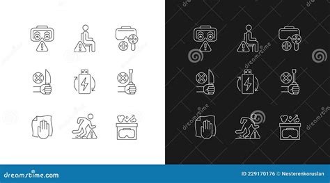 Vr Glasses Instructions Linear Manual Label Icons Set For Dark And Light Mode Stock Vector