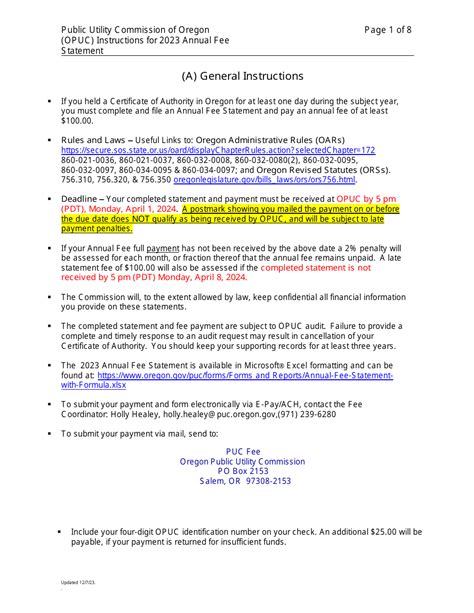 2023 Oregon Annual Fee Statement Instructions Fill Out Sign Online
