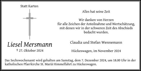 Alle Traueranzeigen Für Liesel Mersmann Trauerrp Onlinede