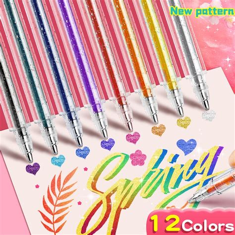 12colorsset Sparkle Glitter Gel Pens 1mm Fine Point Metallic Glitter