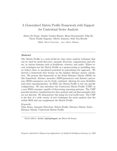 Pdf A Generalized Matrix Profile Framework With Support For Contextual Series Analysis