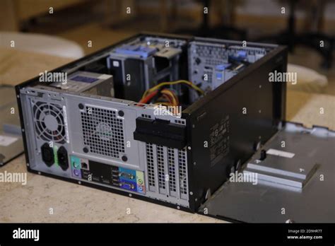 Open Inside The Computer With The Motherboard CPU Graphic Card Computer Wiring RAM Stock