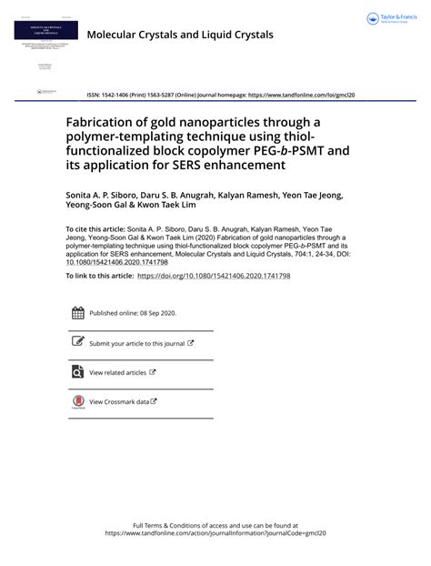 Pdf Fabrication Of Gold Nanoparticles Through A Polymer Templating