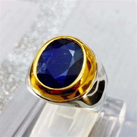 Blue Gold Stone Ring Men Etsy