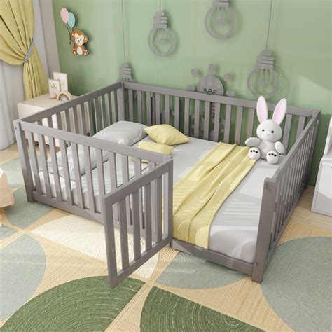 Kinderbed 140 X 200 Parket Bedframe Met Barrière En Deur Grijs