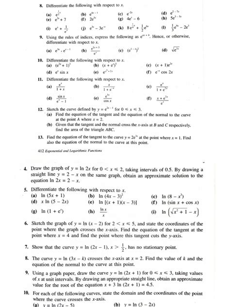 Differentiating Exponentials And Natural Logarithms Pdf