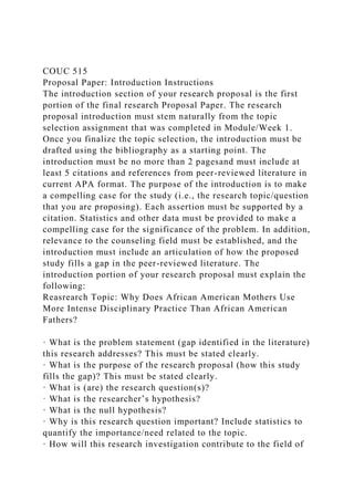 Couc 515proposal Paper Introduction Instructionsthe Introduct Docx