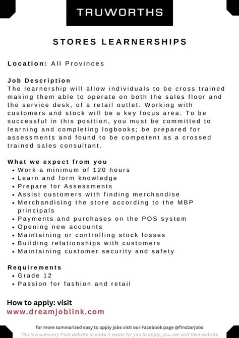 🔌 New Truworths Learnership Opportunities 2024 All Provinces South
