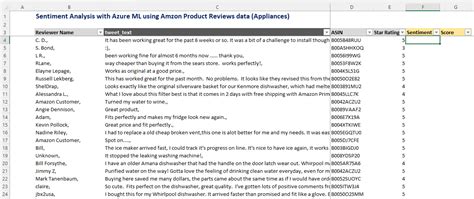 running sentiment analysis directly from excel azureml add in