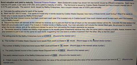 Solved Bond Valuation And Yield To Maturity Personal Finance Chegg