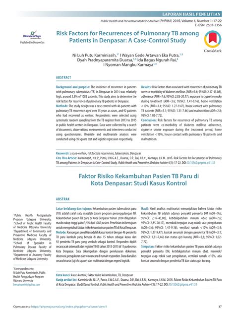 Pdf Faktor Risiko Kekambuhan Pasien Tb Paru Di Kota Denpasar Studi