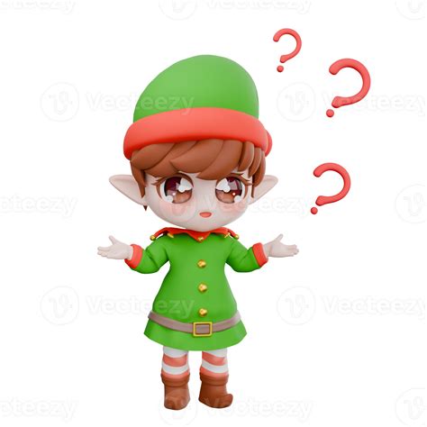 Chibi Elf Festive Holiday Cartoon A Male Chibi Elf Stands With His