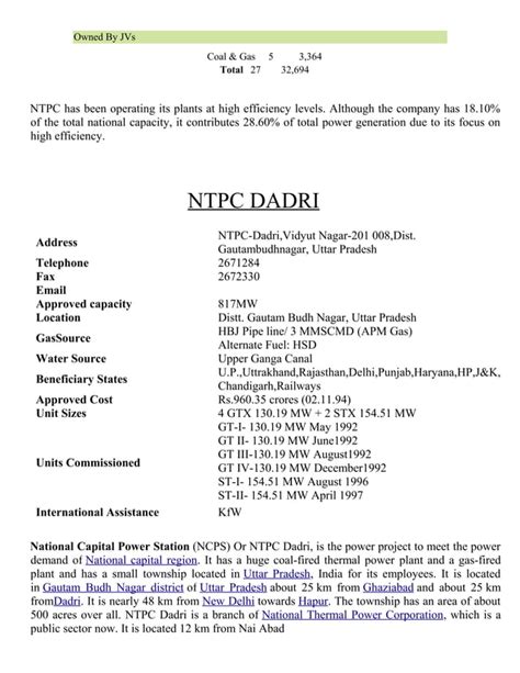 Report On Ntpc Dadri By Emam
