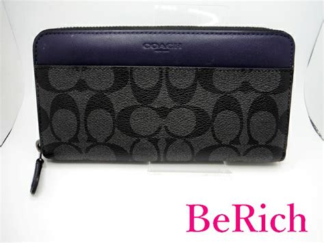 【楽天市場】コーチ ラウンド ファスナー 長財布 シグネチャー 黒 ブラック ネイビー Pvc レザー ロング ウォレット Coach 【中古