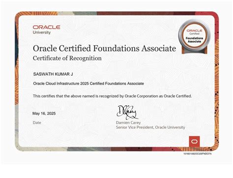 Oracle Certification Learningjourney Cloudcomputing Sql Saswath Kumar J