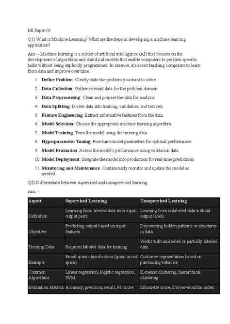 Ml Solution Ml Paper Q1 What Is Machine Learning What Are The Steps In Developing A Machine