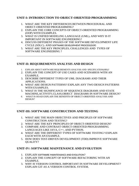 Oose Unit Wise Important Questions Pdf Object Oriented Programming