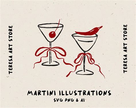 Hand Drawn Illustration Of Martini With Cherry And Paper In Whimsical