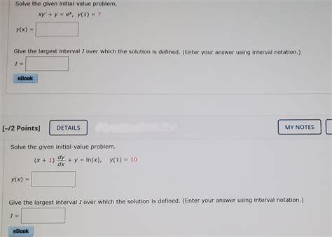 Solved Solve The Given Initial Value Problem Xy Y E