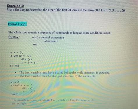 Solved Exercise 4 Use A For Loop To Determine The Sum Of Chegg Com
