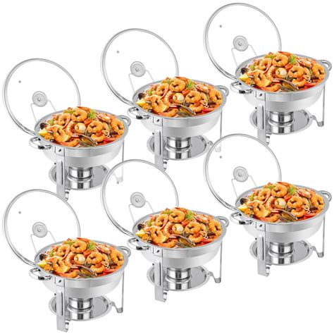 Songmy 6 Pack Round Chafers And Buffet Warmers Sets 5 Qt Chafing Dish