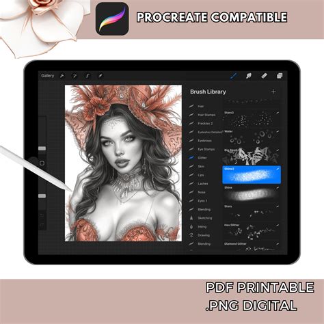 Women Coloring Procreate Coloring Book Realistic Grayscale Coloring Pages Digital PNG Printable