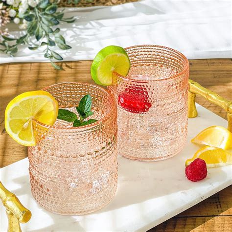 Kate Aspen Rose Gold Hobnail Beaded Drinking Glasses Set