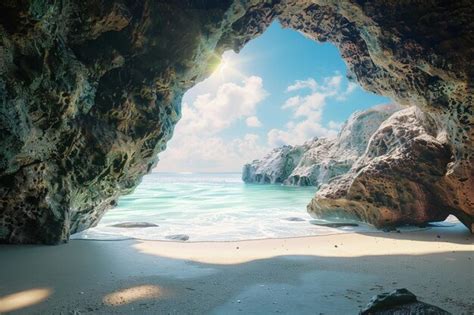 Exploring Beach Caves Premium Ai Generated Image