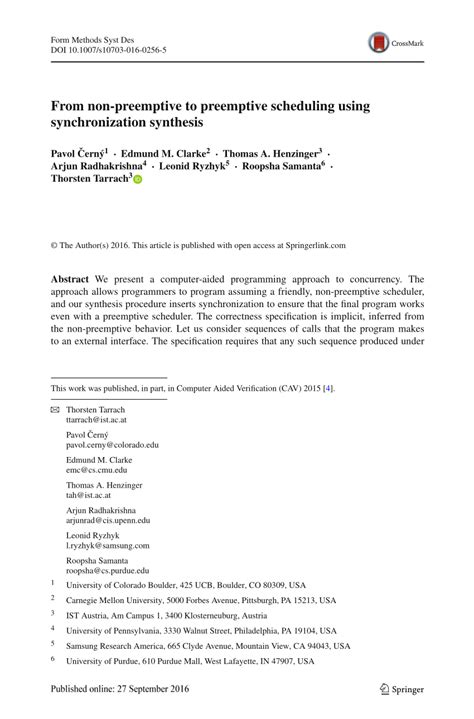 Pdf From Non Preemptive To Preemptive Scheduling Using Synchronization Synthesis