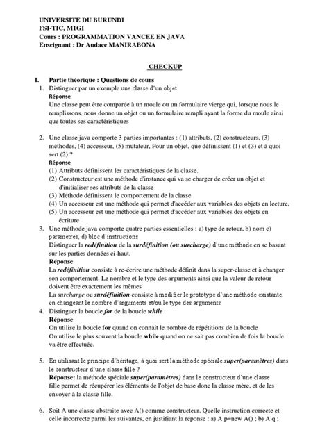 Cours De Programmation Avancée En Java Pdf Classe Informatique