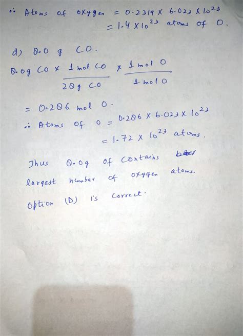 [solved] Which Sample Contains The Largest Number Of Oxygen Atoms
