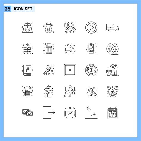 Set Of 25 Commercial Lines Pack For Nature Truck Find Transport Delivery Editable Vector Design