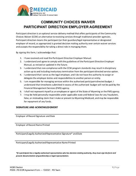 Pd09 Eor Agreement Form Wyoming Department Of Health