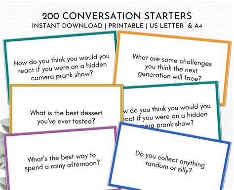 200 Conversation Starters Printable Conversation Cards Get To Know You Questions Work Icebreaker