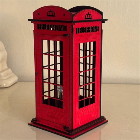 Wooden British Telephone Box Lamp Mini Uk Phone Booth Light Handmade