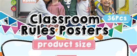 Jarthenaamcs 36pcs Classroom Rules Posters Boho Rainbow Class Rules Bulletin Board