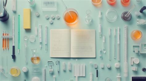 Science Lab Essentials Beakers Test Tubes And Notes In A Flat Lay 3