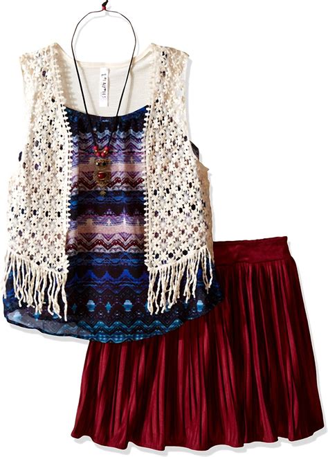 Beautees Girls Big 3 Pc Tank Pleated Skirt And Crochet