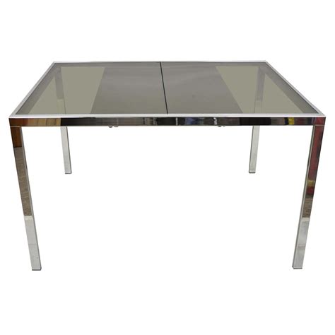 Midcentury Italian Modern Chrome And Glass Extension Dining Table For
