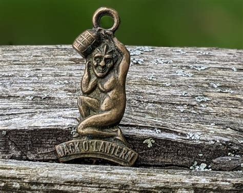 Rare Vintage Brass Jack O Lantern Cornish Pixie Pendant Whimsical