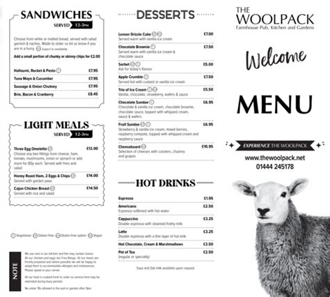 Menus The Woolpack