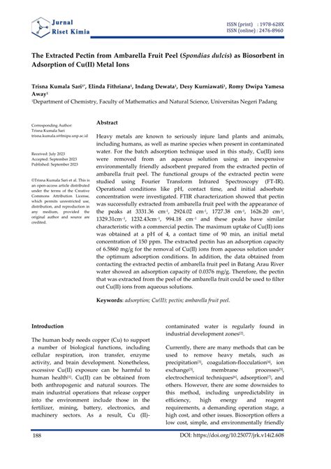 Pdf The Extracted Pectin From Ambarella Fruit Peel Spondias Dulcis