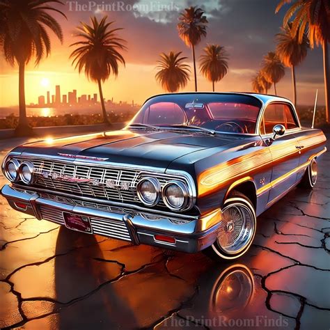 1964 Chevy Impala Lowrider Art Print Chicano Sunset Car Wall Art
