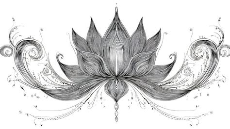 Elegant Ornamental Lotus Flower Design Black And White Stock