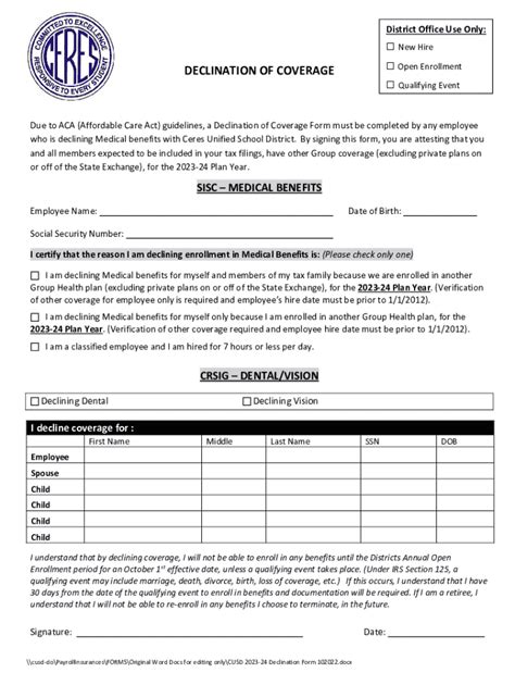 Fillable Online Declination Of Coverage Fax Email Print Pdffiller