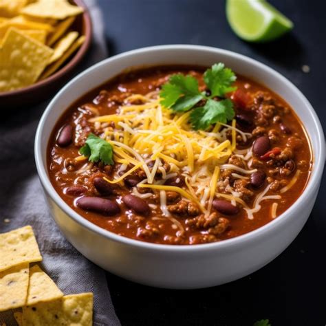 Premium Ai Image A Spicy And Flavorful Chili Soup With Tender Chunks Of Beef Beans And A