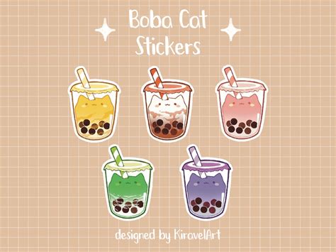 Boba Cat Sticker Set Cute Cat Sticker Waterproof Durable Stickers Kawaii Sticker Vinyl Sticker