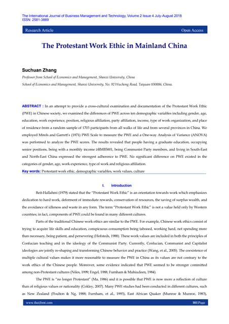 The Protestant Work Ethic In Mainland China Pdf